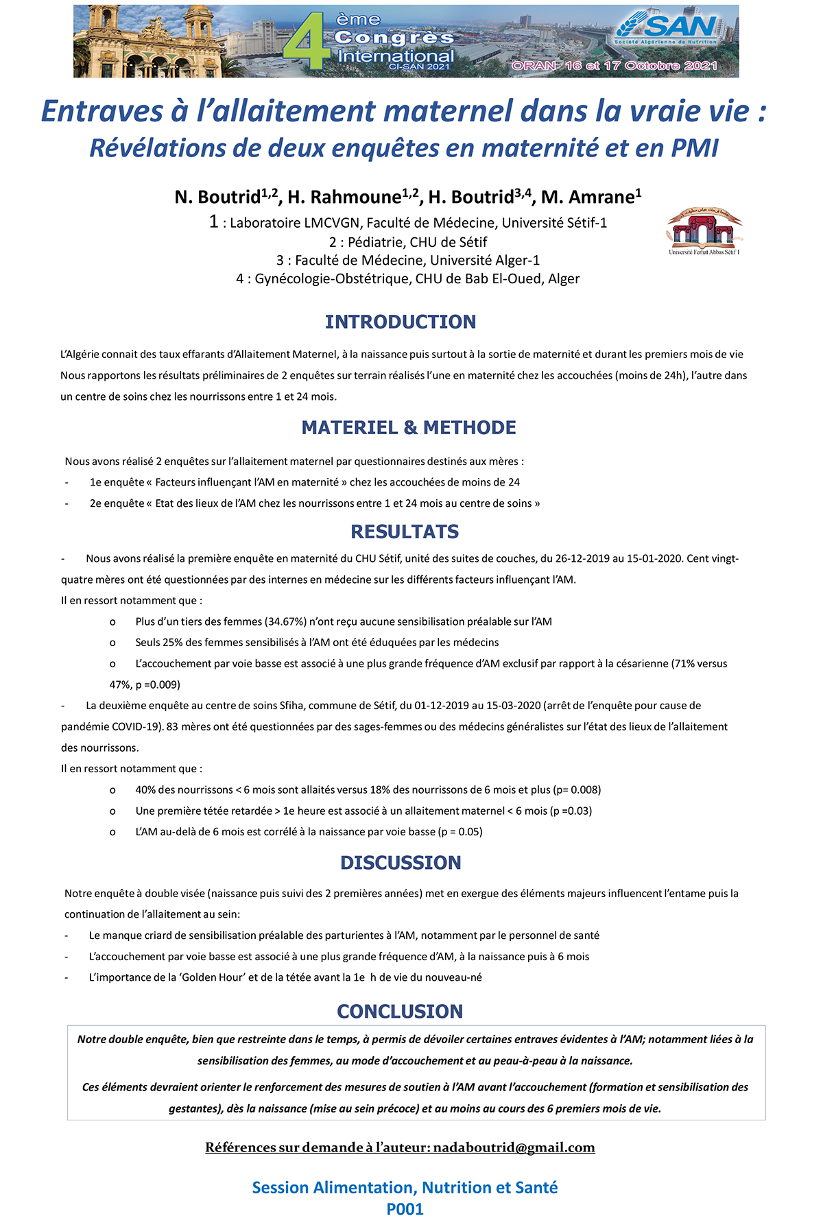 P001 : Entraves à l’allaitement maternel dans la vraie vie ...